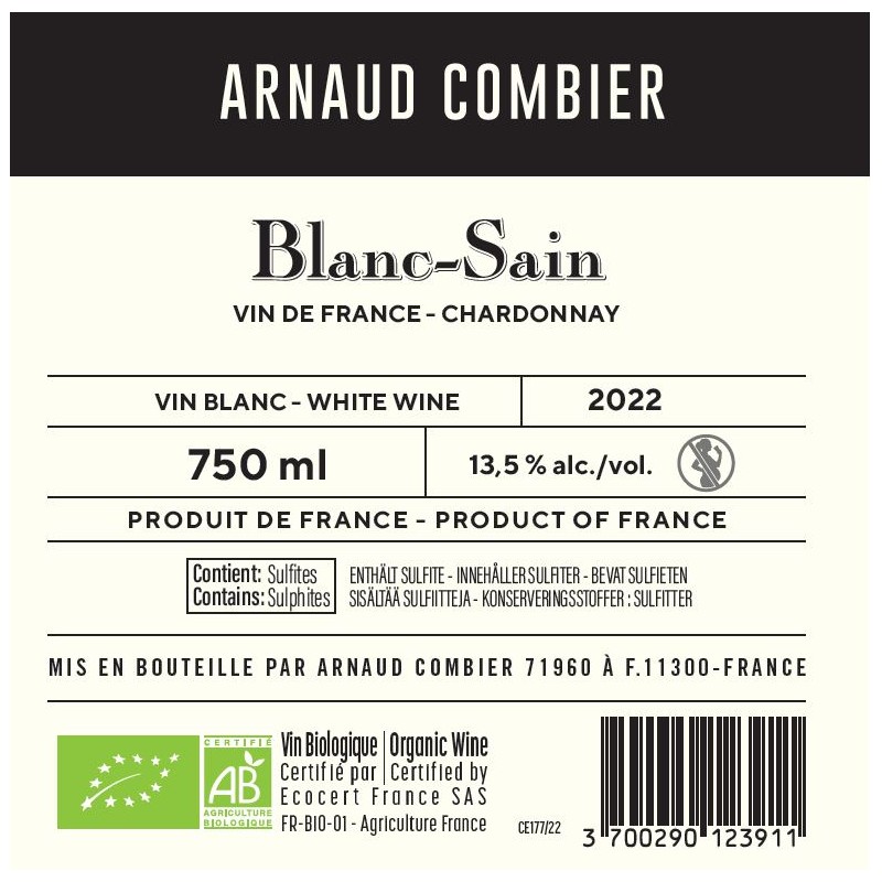 Blanc-Sain 2022 - Les Caves Du Roy - Distributeur Arnaud Combier